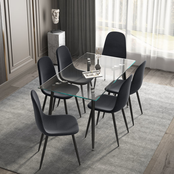 Corrigan Studio® 51" Rectangular Glass Dining Table Set With Mid Back Fabric Chairs & Reviews ...